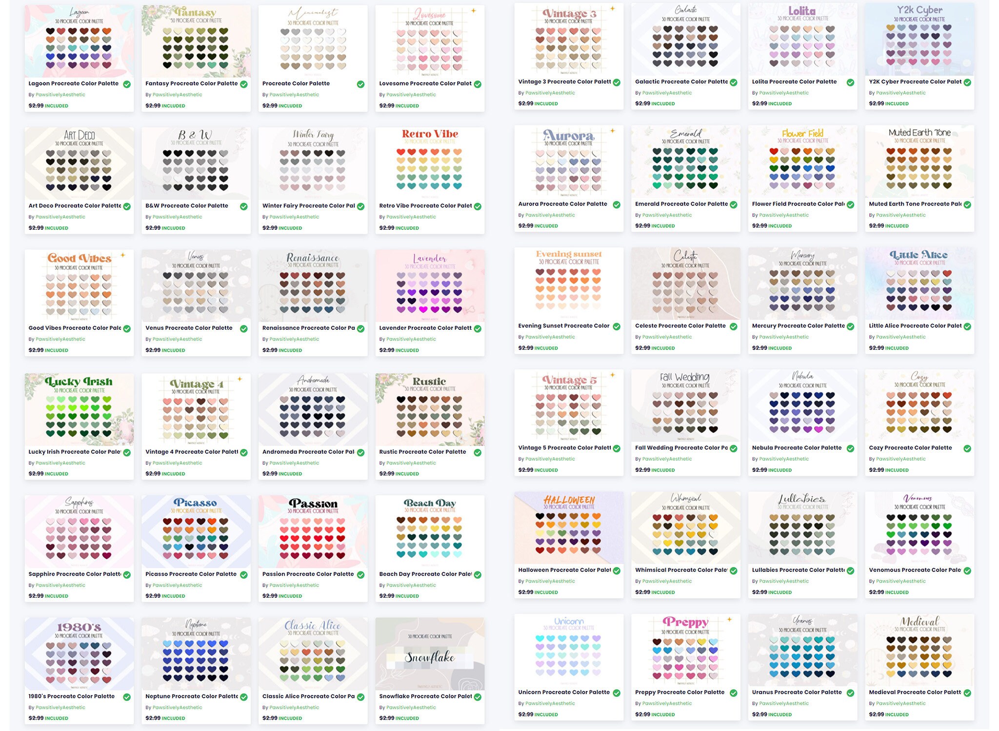 Procreate Color Palette Bundle, Boho, Rainbow, Pastel, Cyberpunk, Anime ...