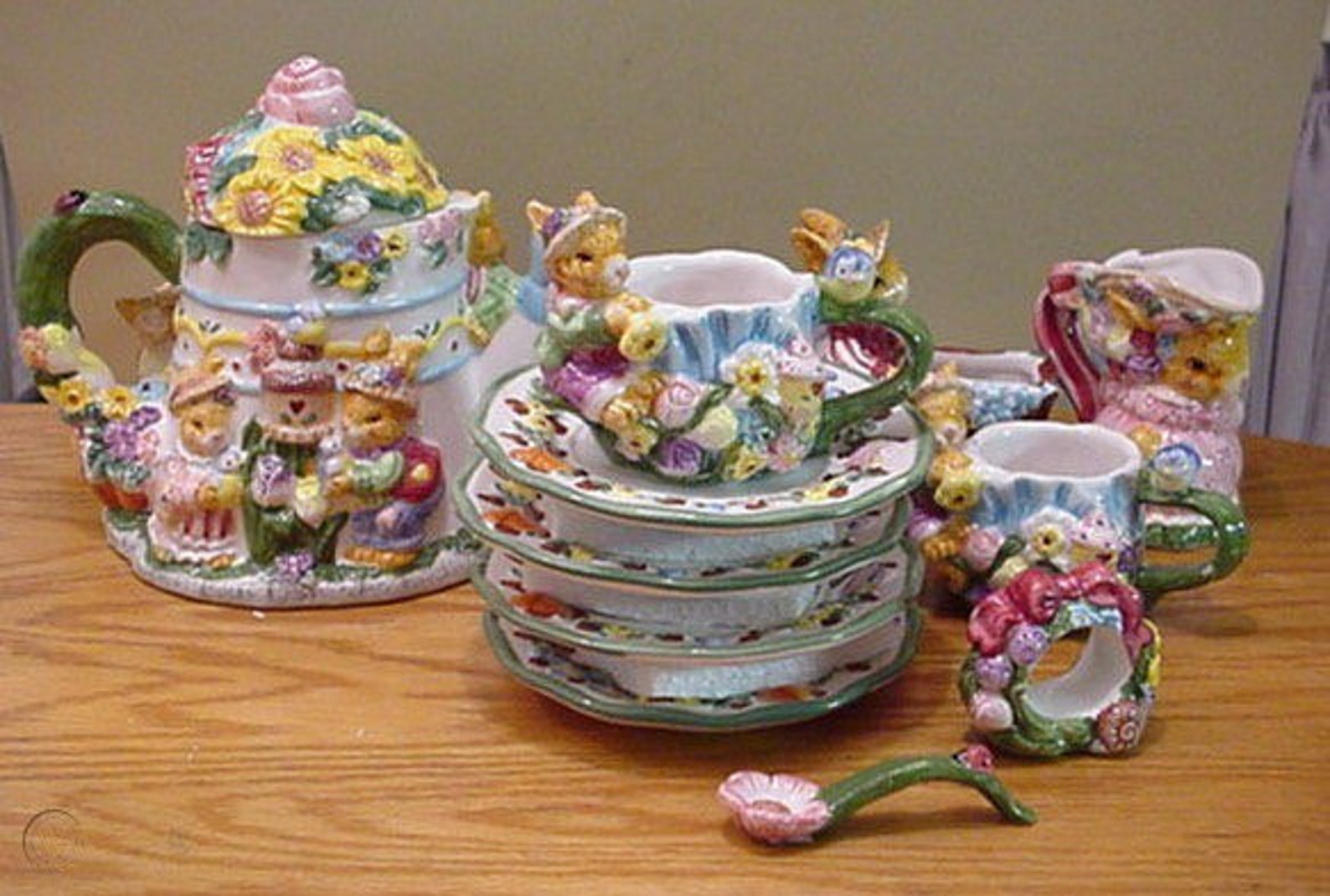 Springtime Tea Set 19pc Ceramic Hand Painted Finish Vintage Tea Set - Etsy