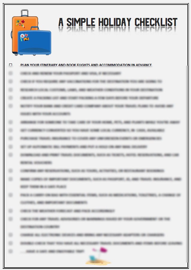 A Simple Holiday Guide / Checklist / Check Sheet ! Don't Miss Important ...