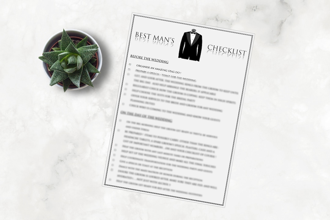 Wedding Day Best Man Checklist / Check Sheet / Guide - Giving That ...