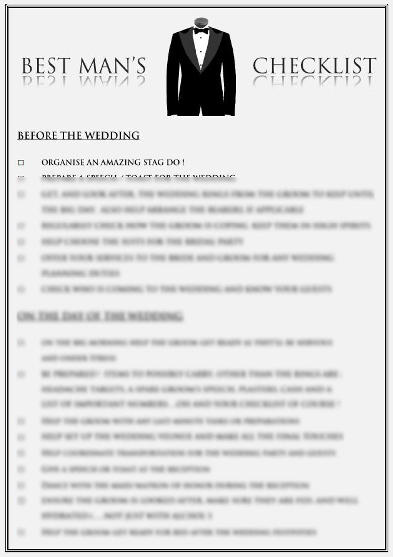 Wedding Day Best Man Checklist / Check Sheet / Guide - Giving That ...