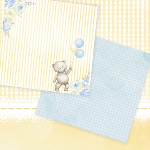 Teddy Bear Digital Paper Set, Baby Boy Digital Paper, Baby Shower Boy ...