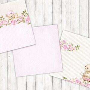 Baby Girl Digital Paper Teddy Bear Pink Scrapbook Background Children ...