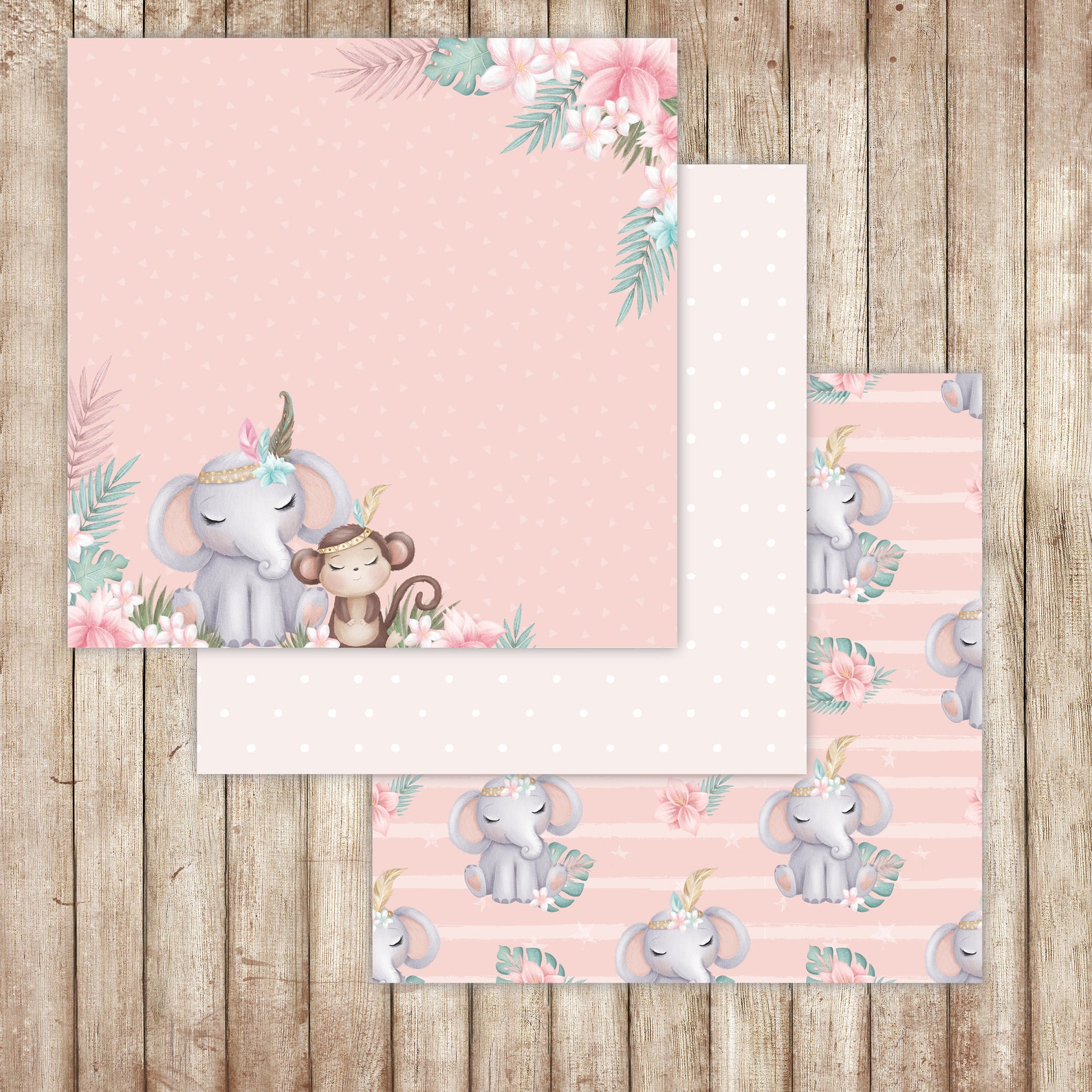 Baby Girl Digital Paper Little Animals Jungle Scrapbook Background ...