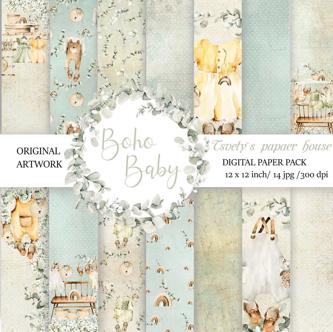 Baby Digital Paper, Boho, Shabby Chic, Newborn Seamless File, Baby ...