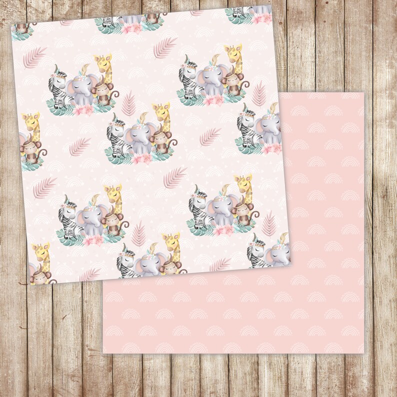 Baby Girl Digital Paper Little Animals Jungle Scrapbook Background ...