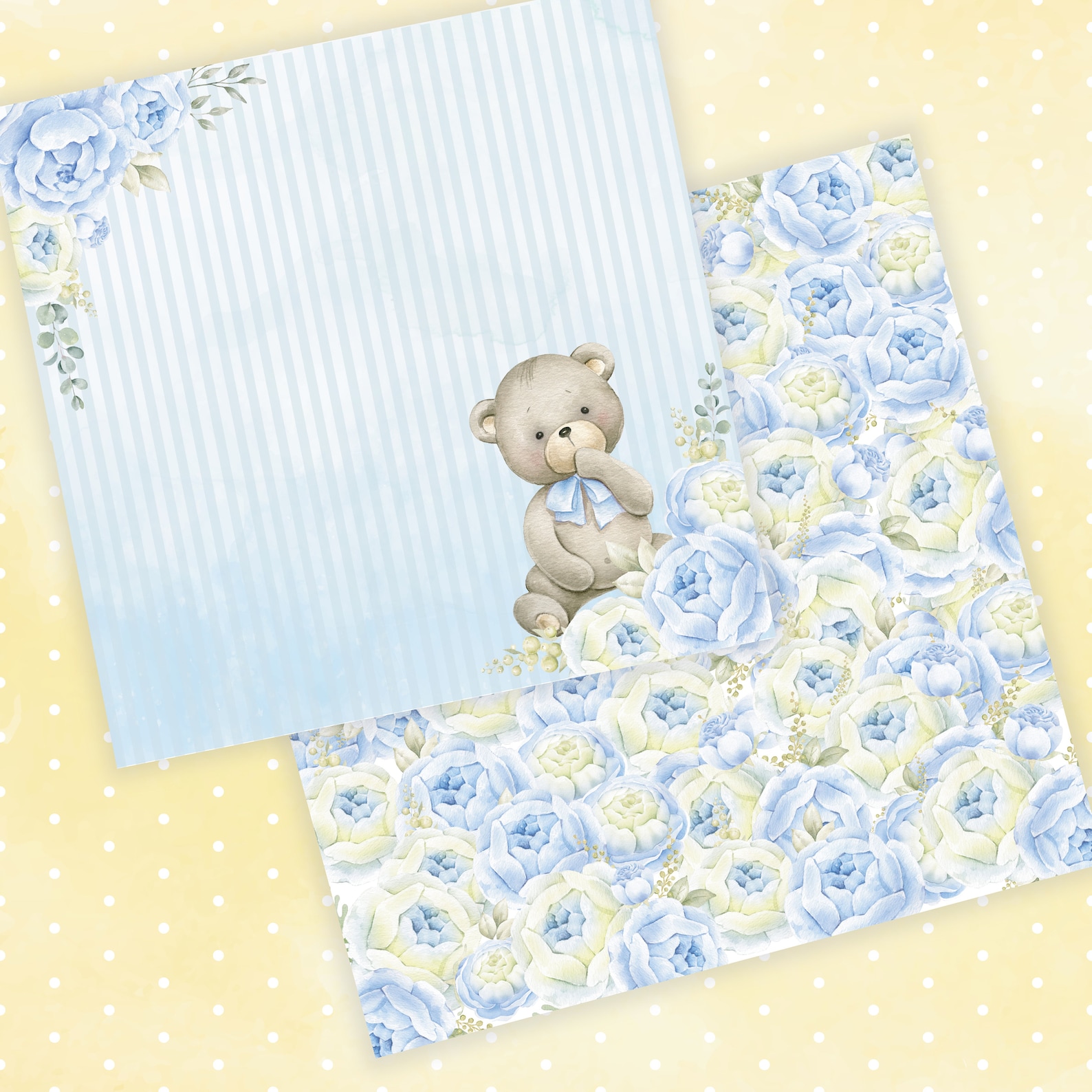Teddy Bear Digital Paper Set, Baby Boy Digital Paper, Baby Shower Boy ...