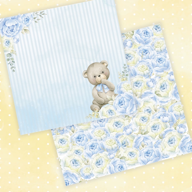 Teddy Bear Digital Paper Set Baby Boy Digital Paper Baby | Etsy