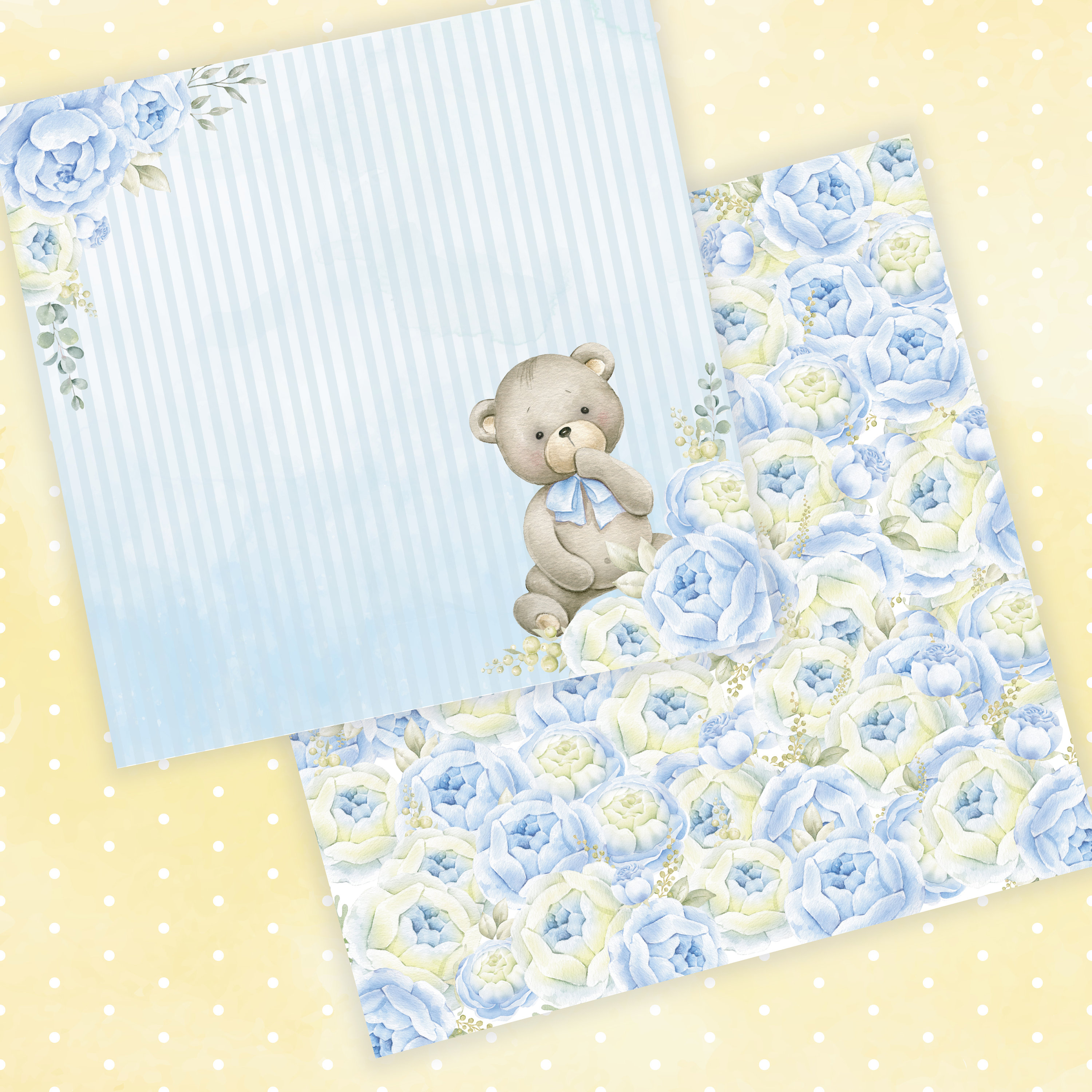 Teddy Bear Digital Paper Set, Baby Boy Digital Paper, Baby Shower Boy ...