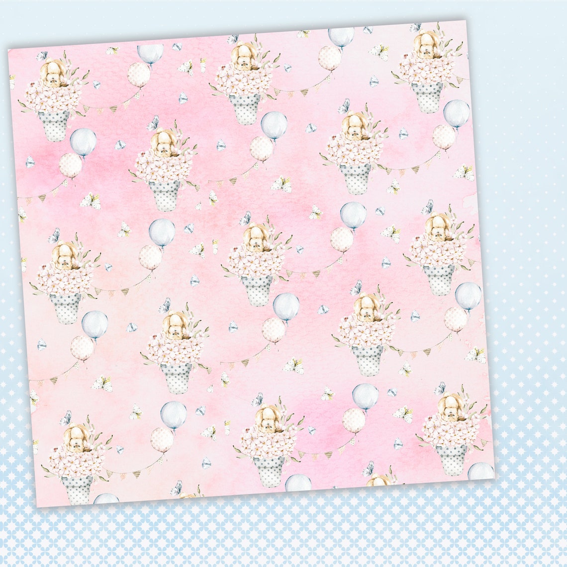 Sweet Bunnie, Baby Girl Digital Paper Set,blue and Pink, Pattern ...
