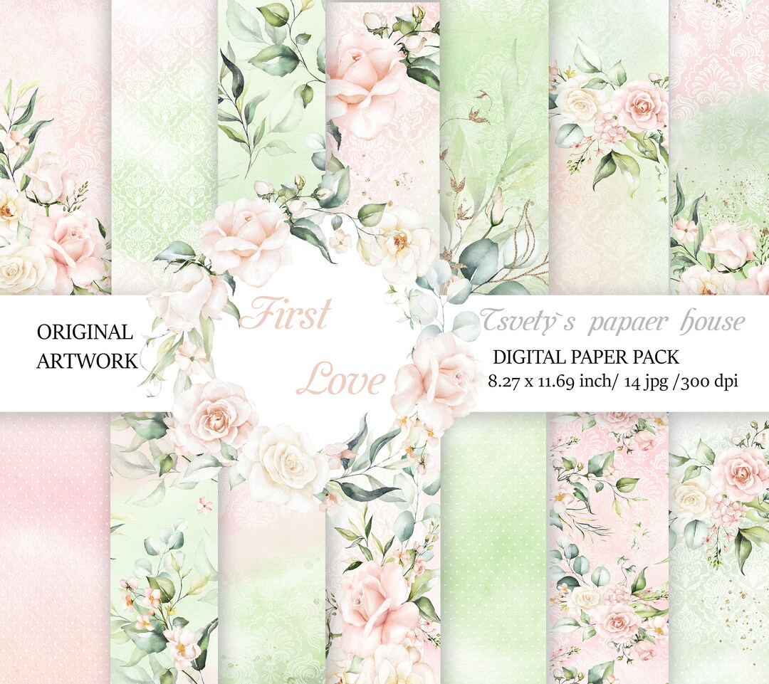 Wedding Digital Paper, Seamless Flower Pattern, A4, Blush Floral ...