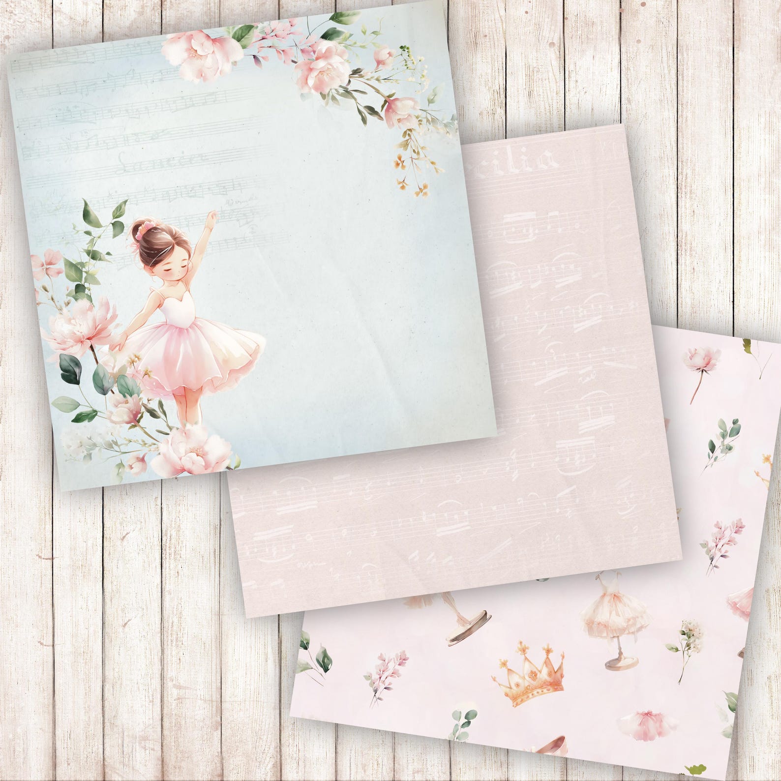 Pink Ballerina Digital Paper Pack, Girl Scrapbook Album, Flower Pattern ...