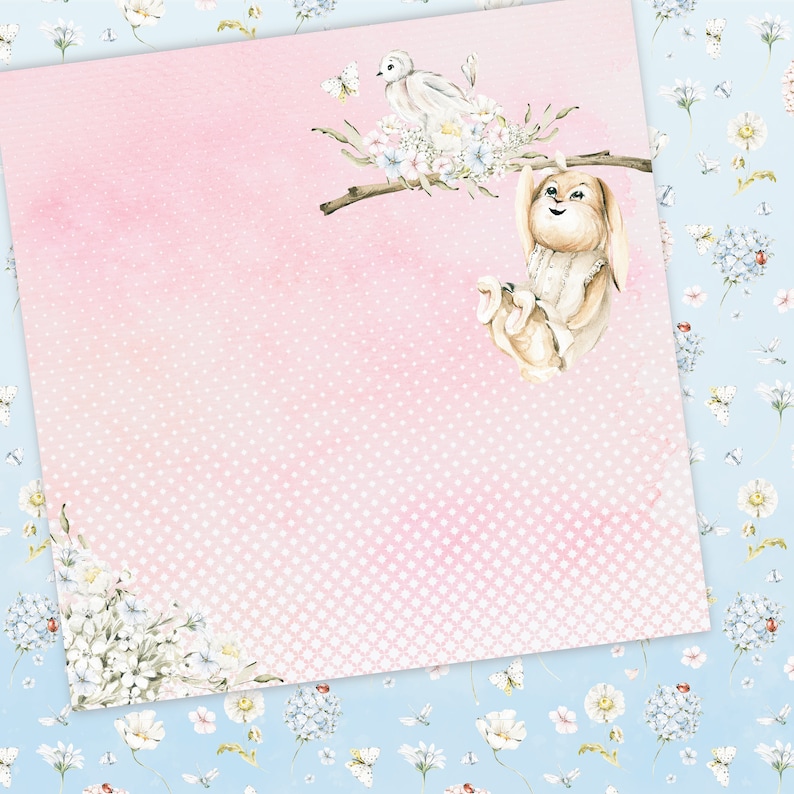 Sweet Bunnie Baby Girl Digital Paper Setblue and Pink | Etsy