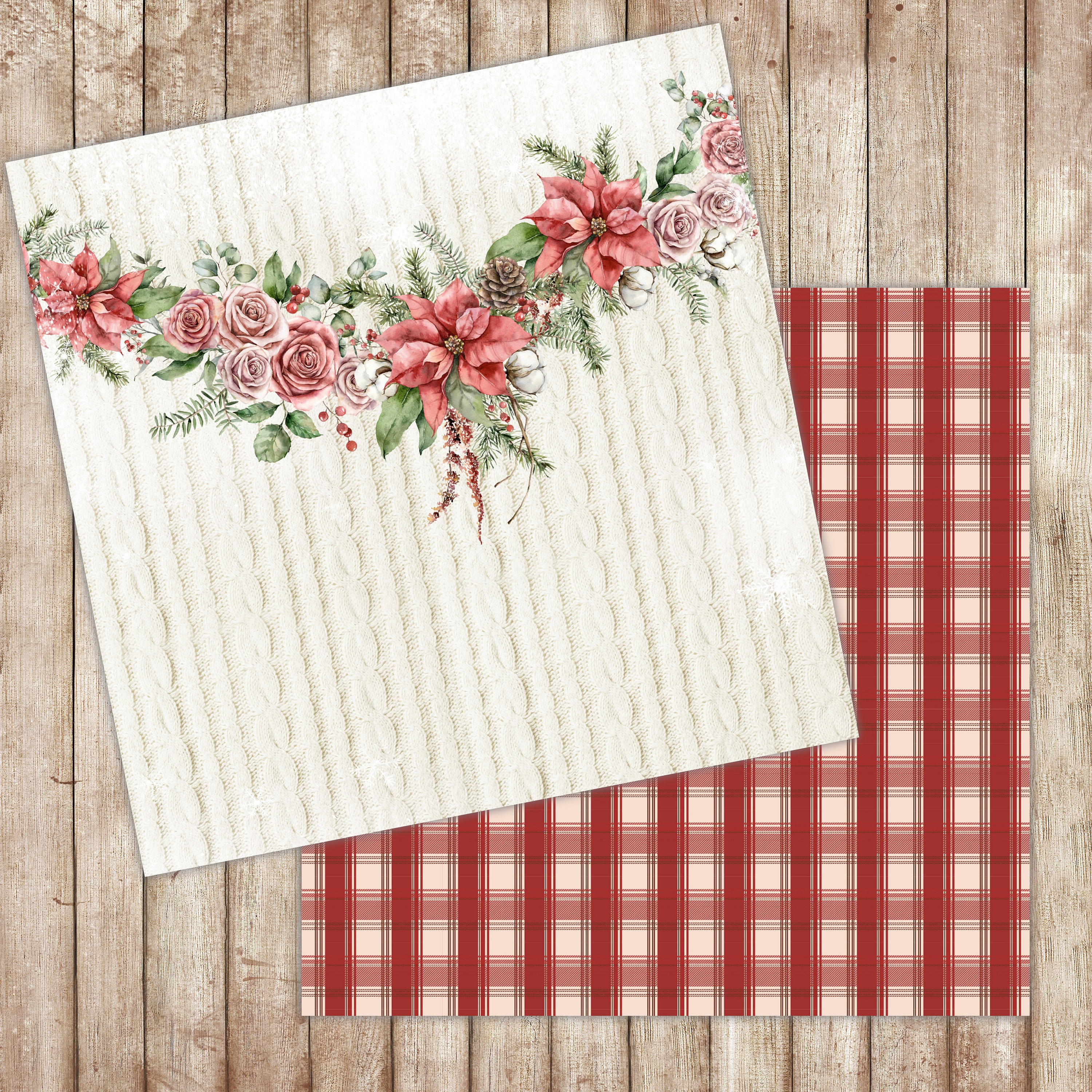 Traditional Christmas Digital Paper Tree Scrapbook Wood Winter Red and ...
