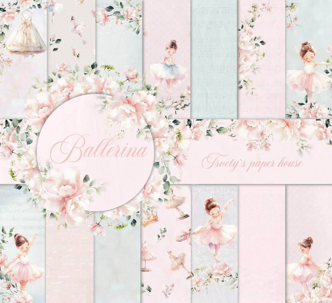 Pink Ballerina Digital Paper Pack, Girl Scrapbook Album, Flower Pattern ...