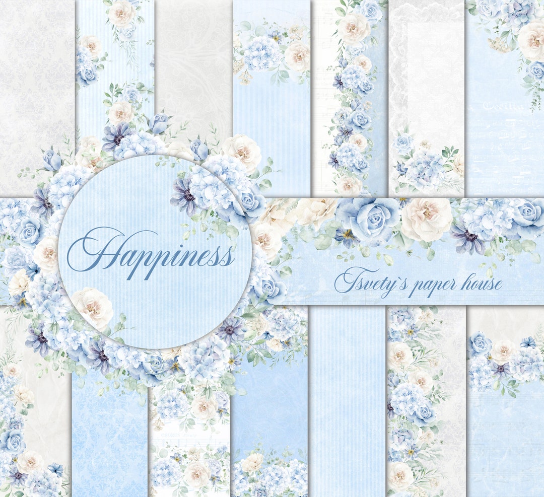 Wedding Digital Paper,blue Floral Wallpaper, Bridal Scrapbook, Blue ...