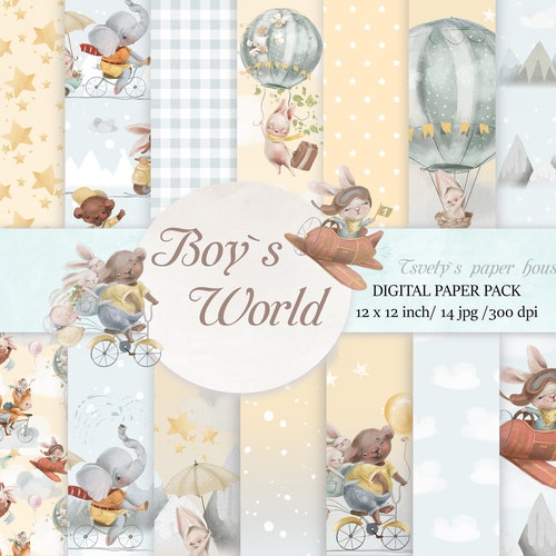 Boy Digital Paper Bear Background Pattern Printable - Etsy