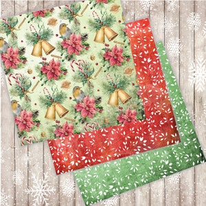 Traditional Christmas Digital Paper Tree Scrapbook Wood Winter Red and ...