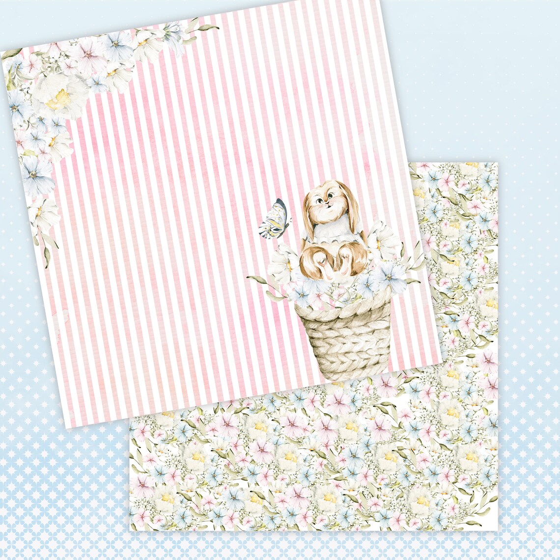 Sweet Bunnie Baby Girl Digital Paper Setblue and Pink - Etsy