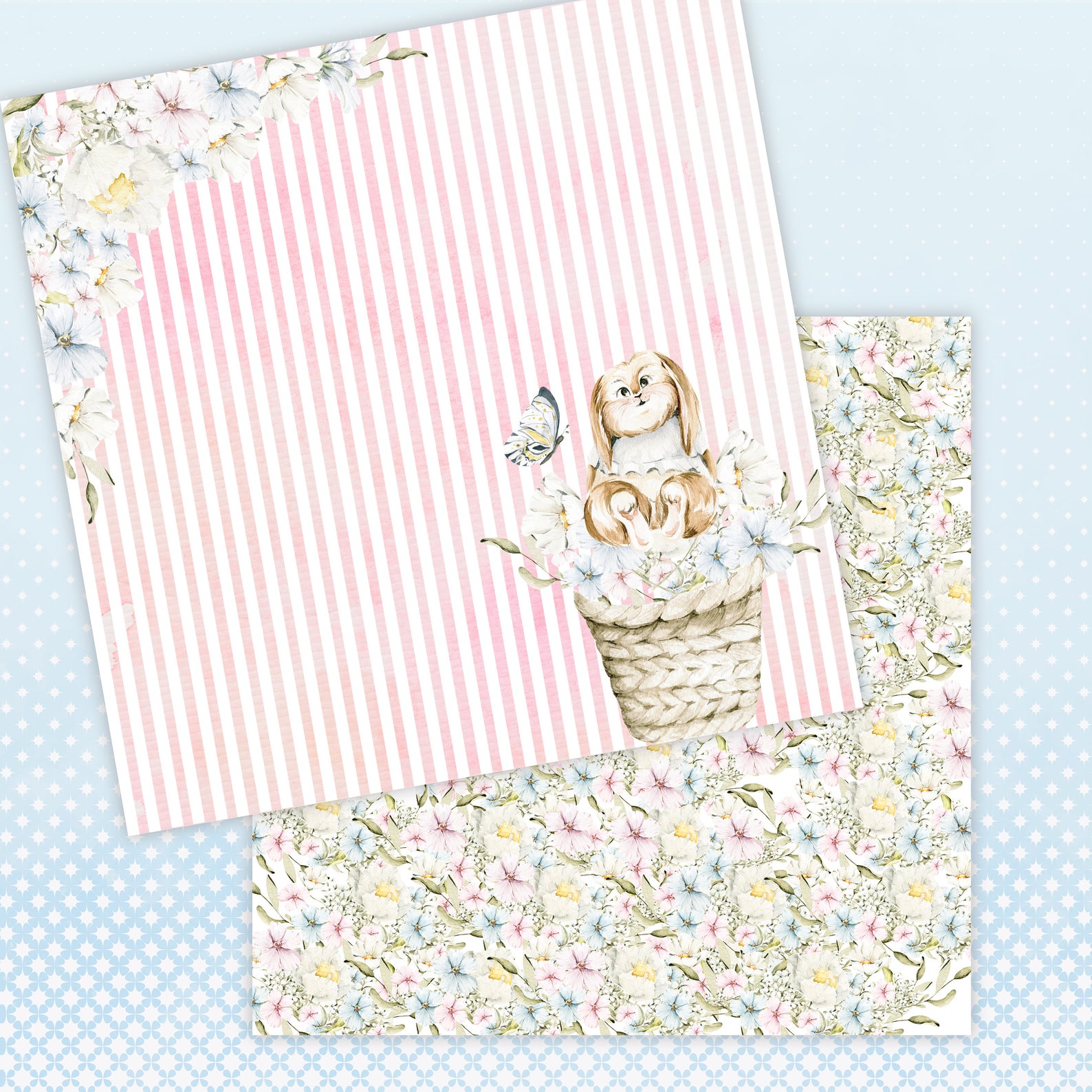 Sweet Bunnie Baby Girl Digital Paper Setblue and Pink - Etsy