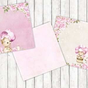 Baby Girl Digital Paper Teddy Bear Pink Scrapbook Background Children ...