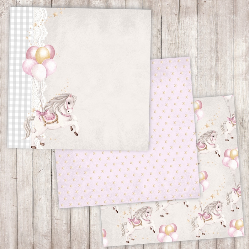Baby Girl Digital Paper Carousel Horse Scrapbook Background Children ...