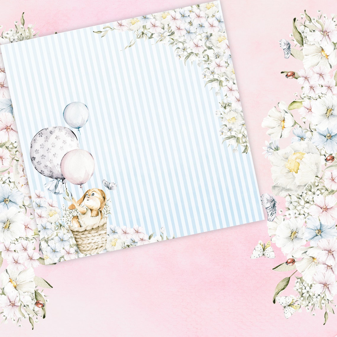 Sweet Bunnie, Baby Girl Digital Paper Set,blue and Pink, Pattern ...