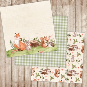 Watercolor Cute Woodland Digital Paper Pack, Bear, Fox, Rabit,baby ...