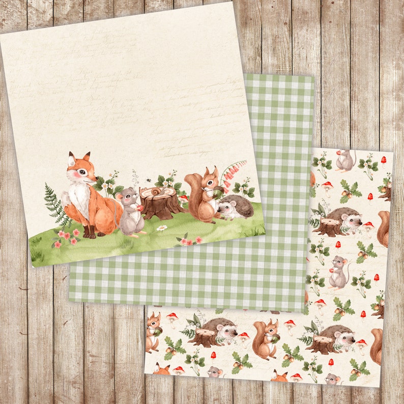 Watercolor Cute Woodland Digital Paper Pack, Bear, Fox, Rabit,baby ...