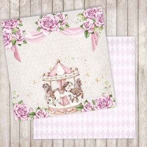 Baby Girl Digital Paper Carousel Horse Scrapbook Background Children ...