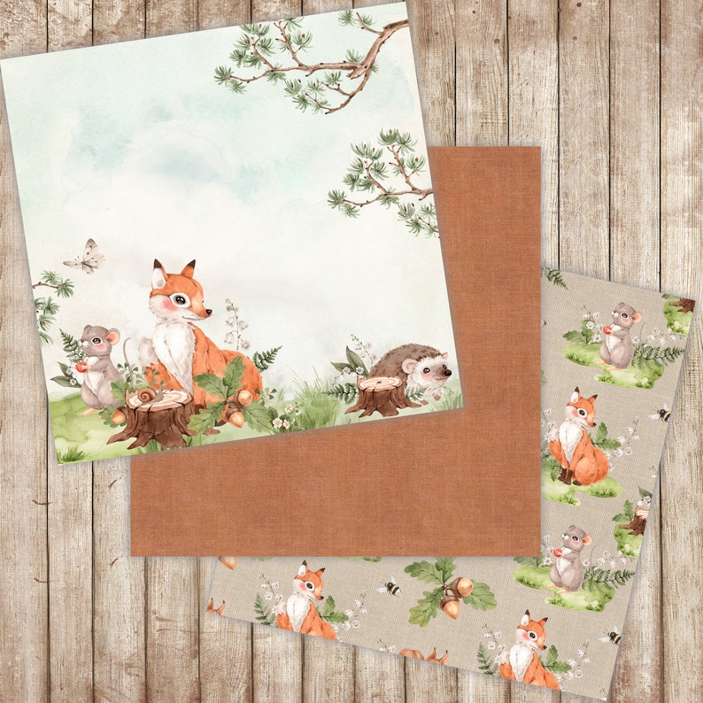 Watercolor Cute Woodland Digital Paper Pack, Bear, Fox, Rabit,baby ...