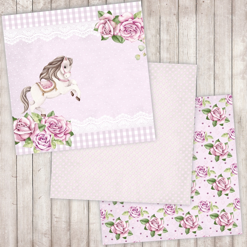 Baby Girl Digital Paper Carousel Horse Scrapbook Background Children ...