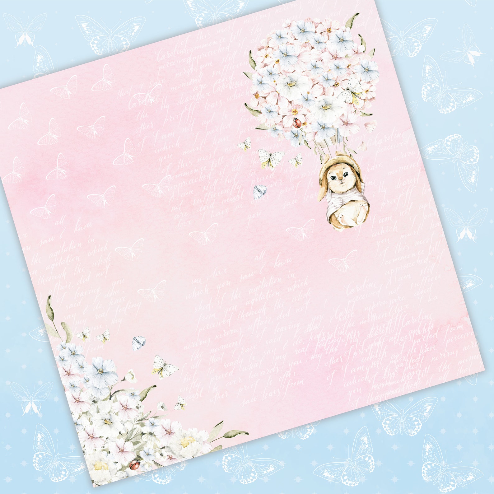 Sweet Bunnie, Baby Girl Digital Paper Set,blue and Pink, Pattern ...