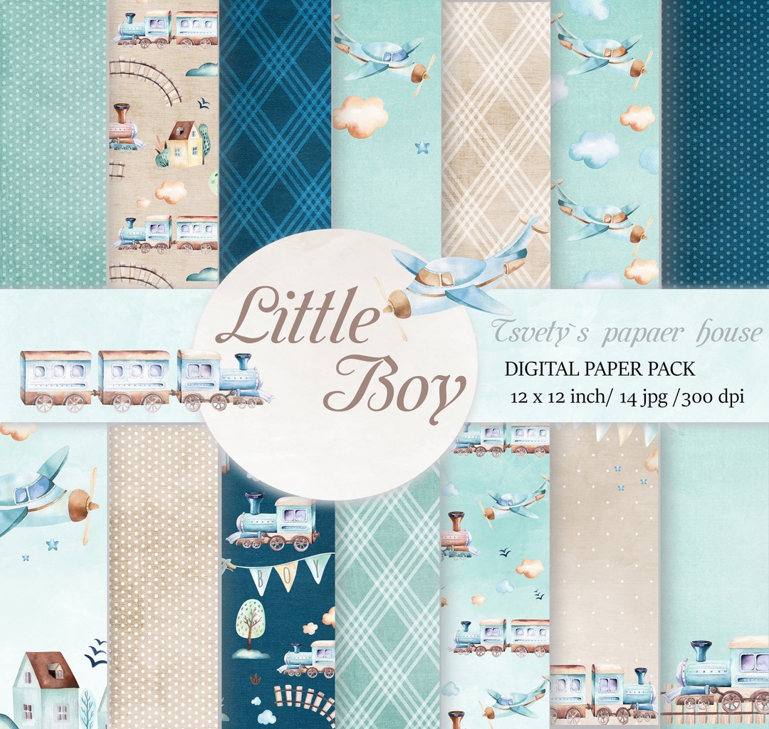 Baby Boy Digital Paper Sweet Cars Scrapbook Background Children Blue ...
