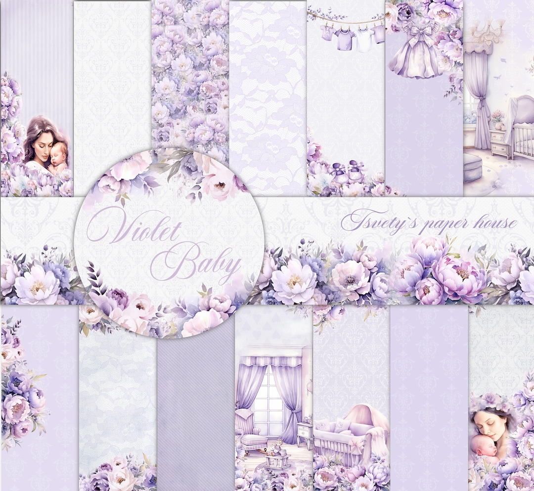 Welcome Baby Girl Digital Paper Scrapbook Background Children Violet ...
