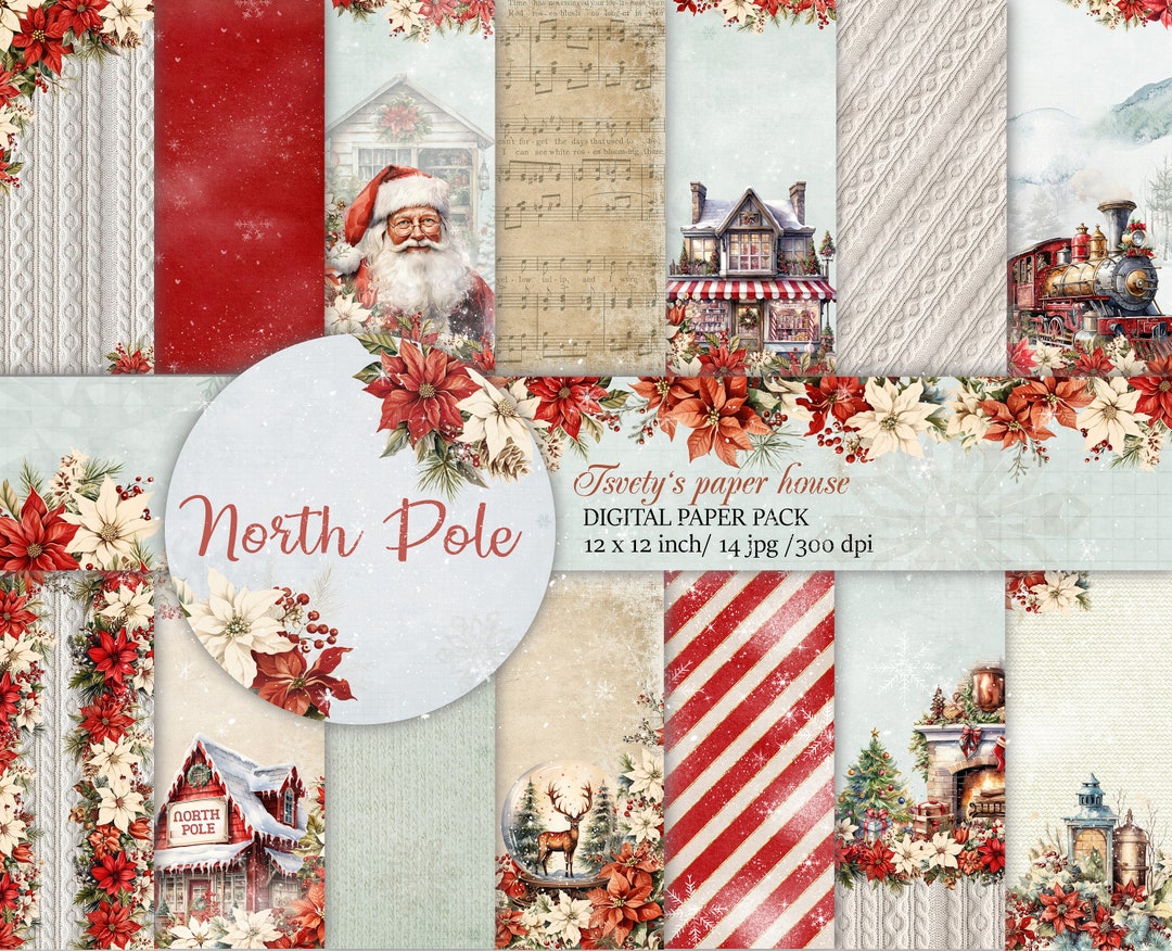 Traditional Christmas Digital Paper Tree Scrapbook Winter Knitten ...