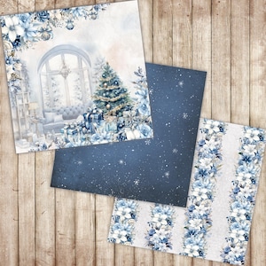 Elegant Christmas Collection, Holiday Digital Papers, Blue Beige ...