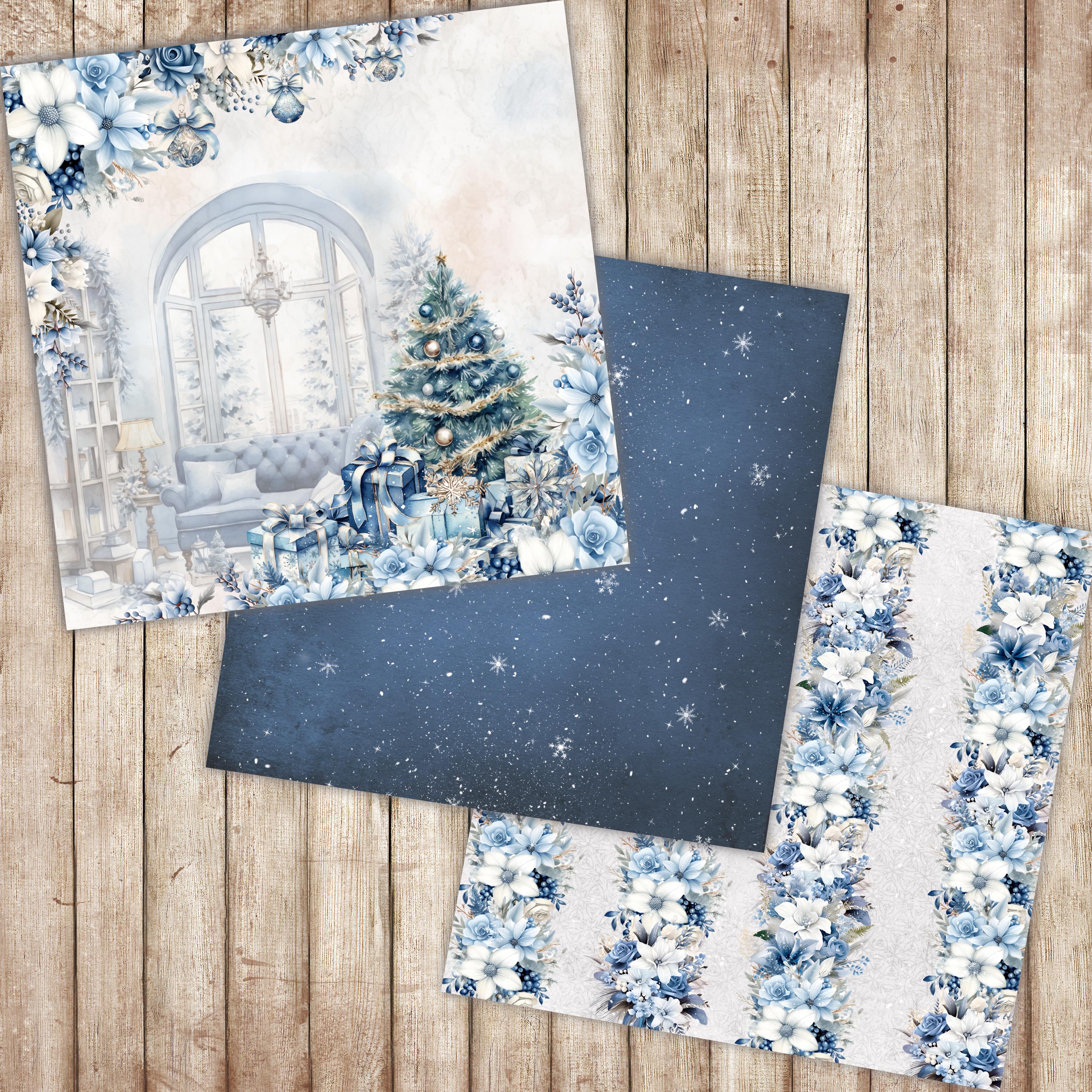 Elegant Christmas Collection, Holiday Digital Papers, Blue Beige ...