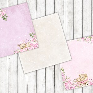 Baby Girl Digital Paper Teddy Bear Pink Scrapbook Background Children ...