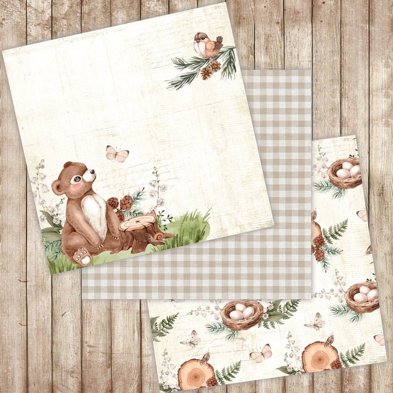 Watercolor Cute Woodland Digital Paper Pack Bear Fox - Etsy