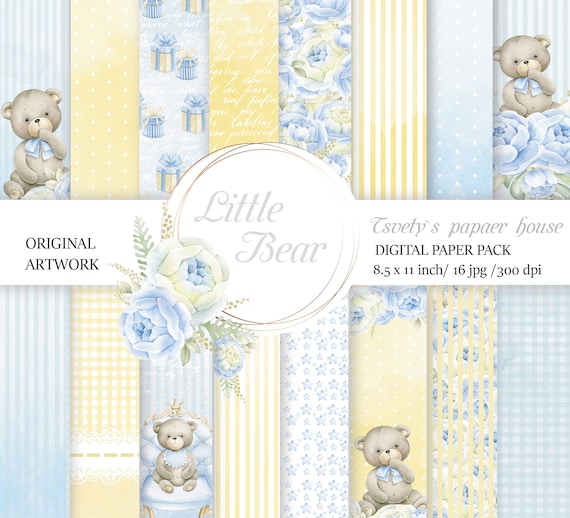 Teddy Bear Digital Paper Set Us Paper Size Baby Shower Boy - Etsy