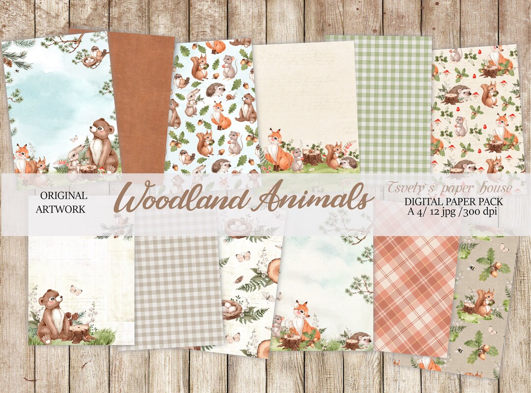 Watercolor Cute Woodland Digital Paper Pack, Bear, Fox, Rabit,baby ...