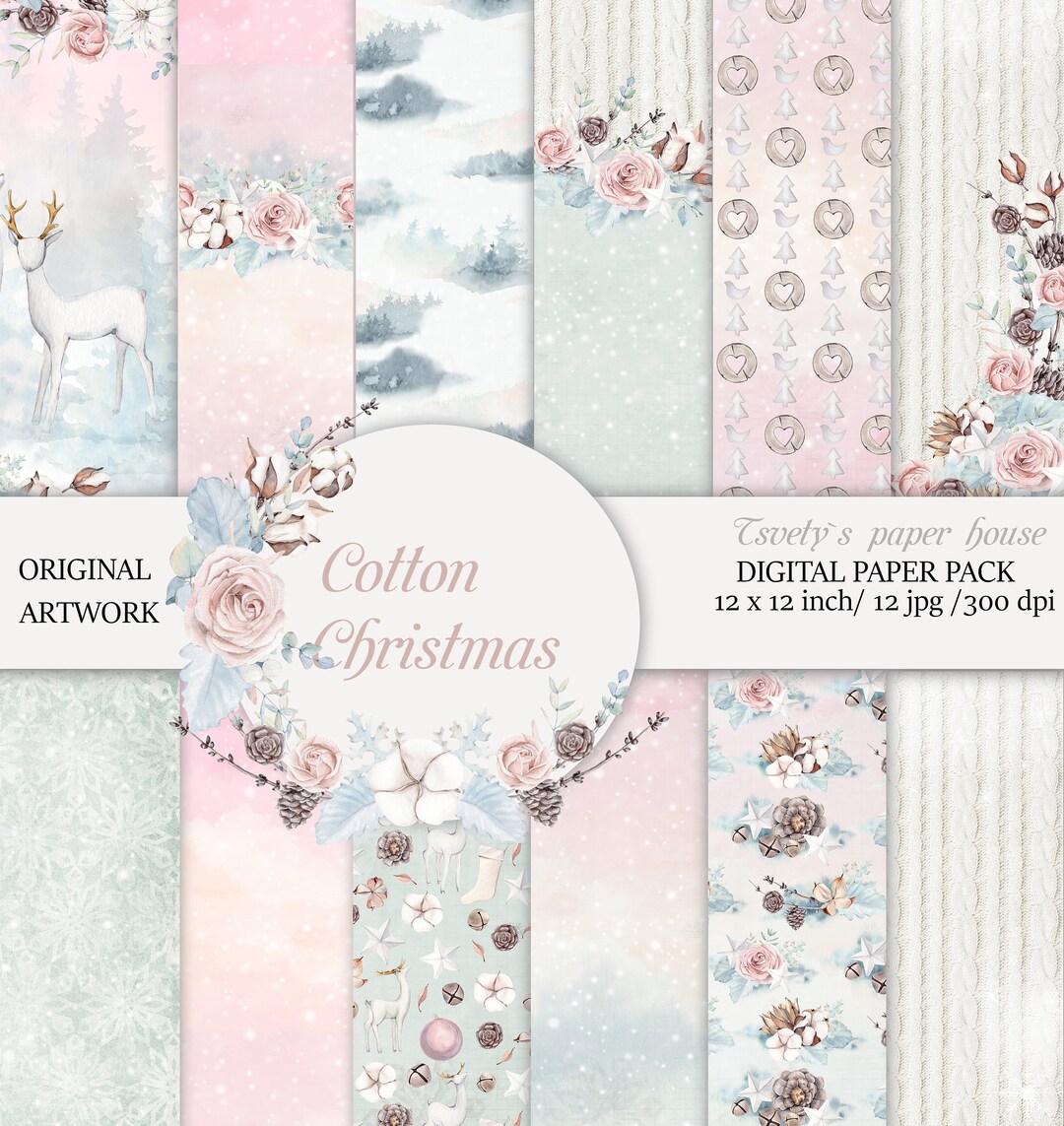 Christmas Collection, Holiday Digital Papers, Pink and Blue Christmas ...