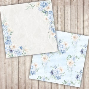 Wedding Digital Paper,blue Floral Wallpaper, Bridal Scrapbook, Blue ...