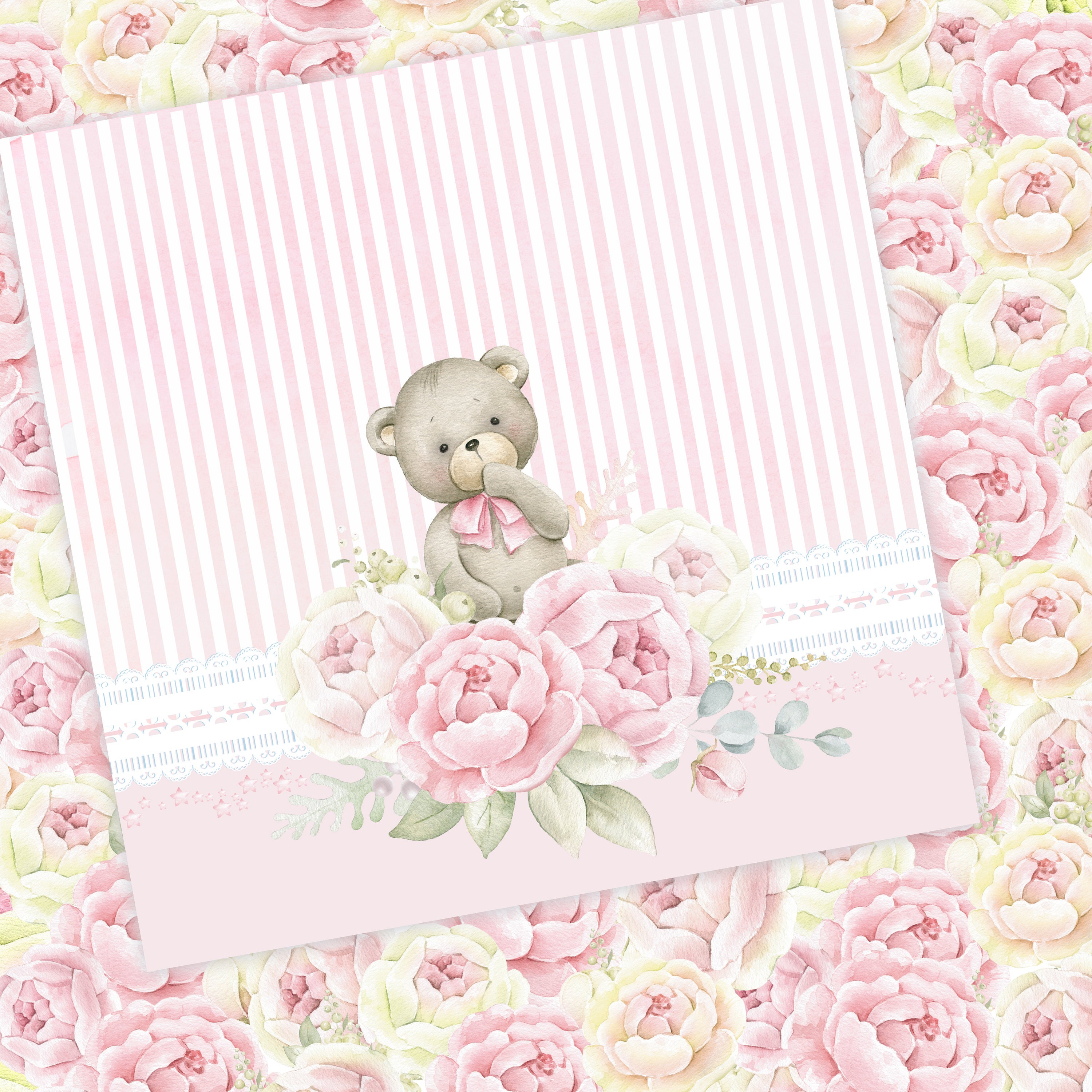 Teddy Bear Digital Paper Set Baby Girl Digital Paper Baby - Etsy