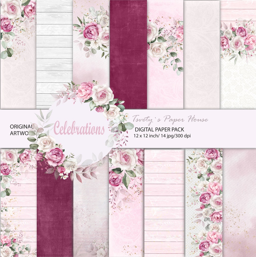 Wedding Digital Paper, Seamless Flower Pattern, Blush Floral Wallpaper ...