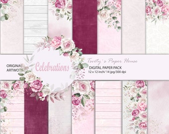 Wedding Digital Paper, Seamless Flower Pattern, Blush Floral Wallpaper ...