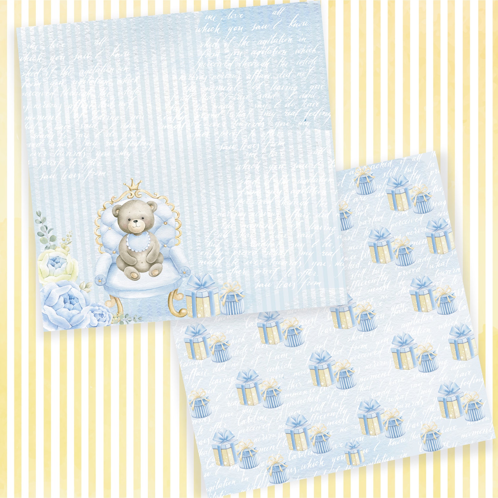 Teddy Bear Digital Paper Set, Baby Boy Digital Paper, Baby Shower Boy ...