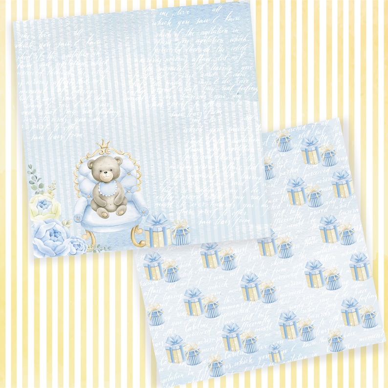 Teddy Bear Digital Paper Set, Baby Boy Digital Paper, Baby Shower Boy ...