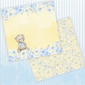 Teddy Bear Digital Paper Set, Baby Boy Digital Paper, Baby Shower Boy ...